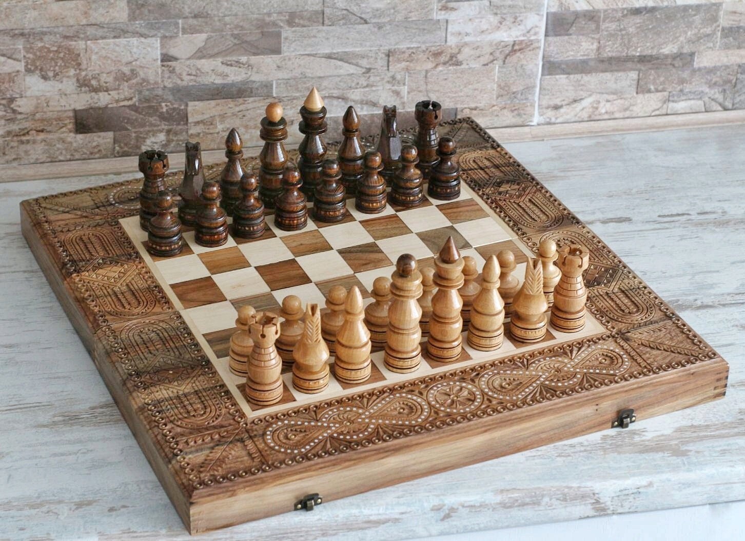 Wooden Chess Board Set Large Wood Chess Set 3 in 1 Сhess Table Board ...