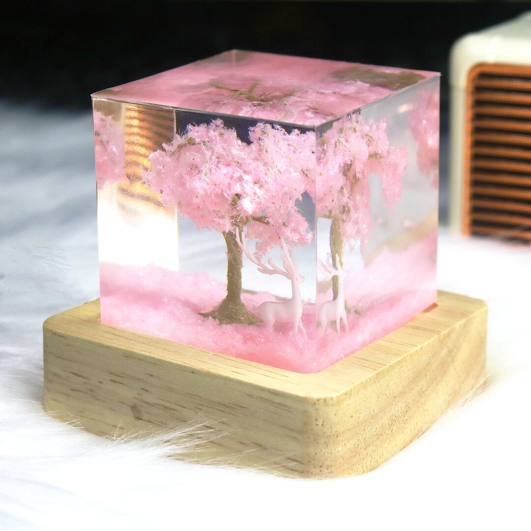 Pink Cherry Blossom Tree Resin Night Light, Sakura Lamp LED Night Light ...