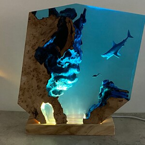 Ocean Shark Night Light – Handmade Diver Lamp – Personalized Wooden 3D ...