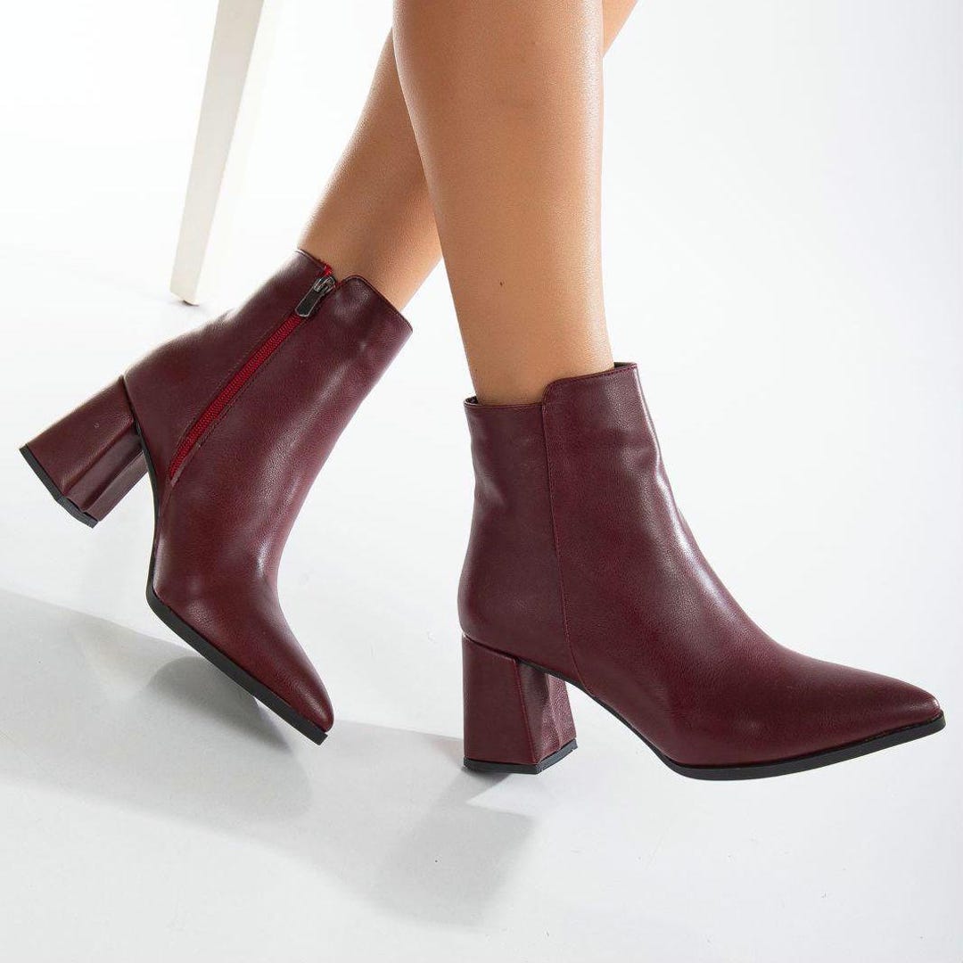 Red Ankle Boots, Burgundy Matt Boots, Dark Red Ankle Boots, Brick Red ...