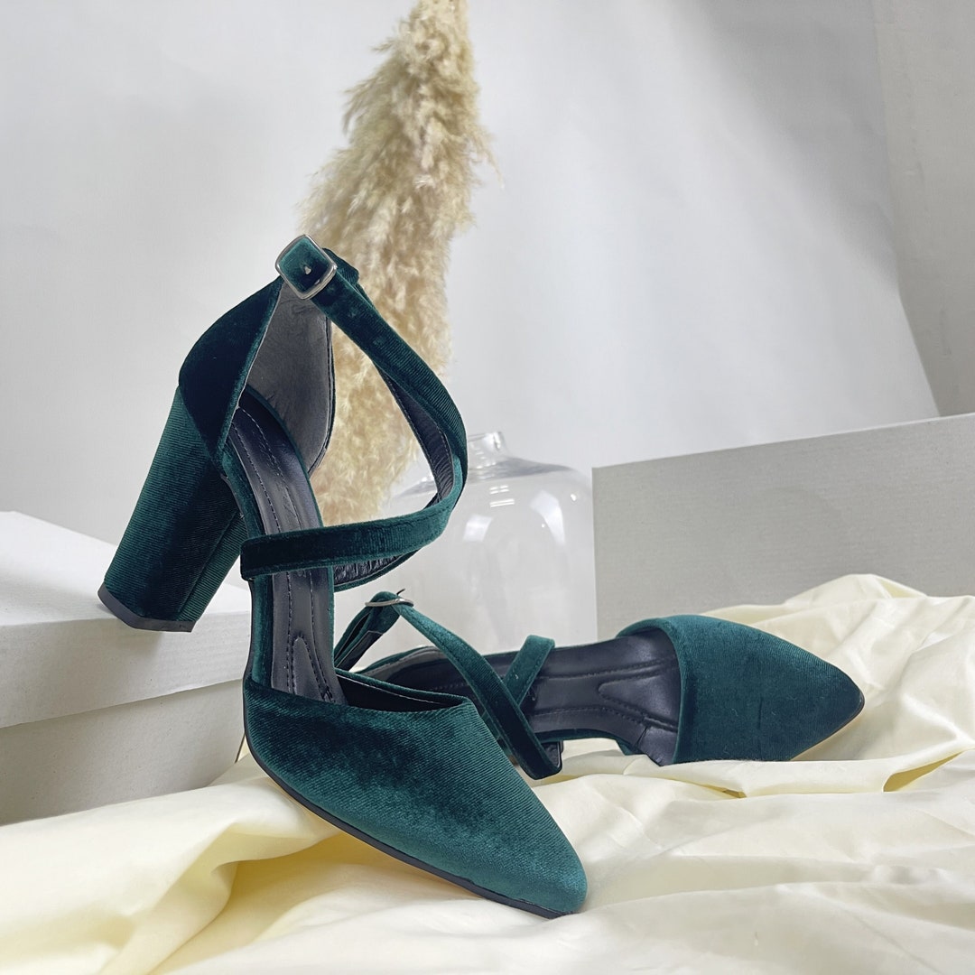 Green Velvet Wedding Shoes, Green Velvet Bride Shoes, Green Velvet ...