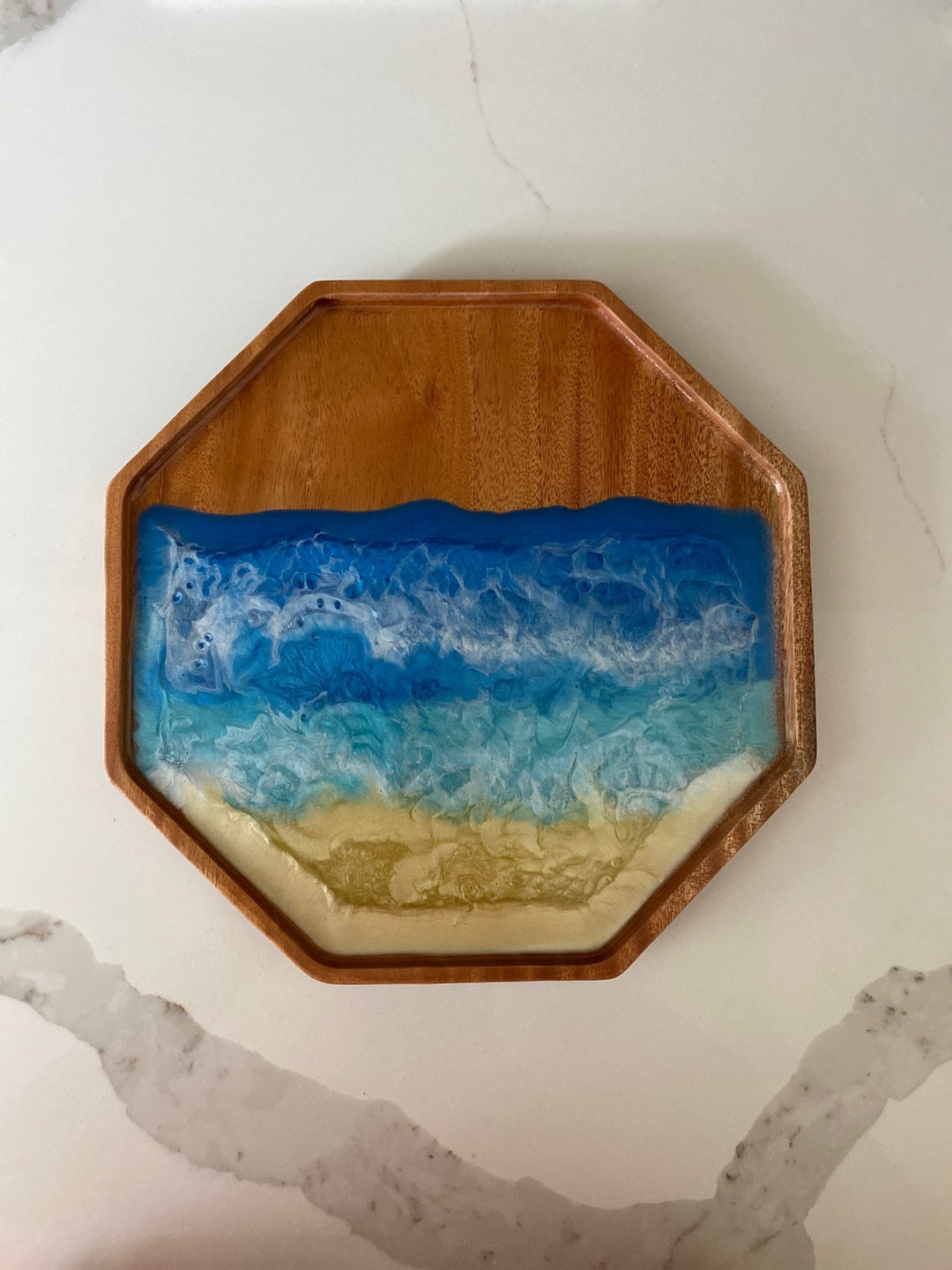 Custom Resin Art- Octagon Serving Board With Ocean Resin Art - 10in ...