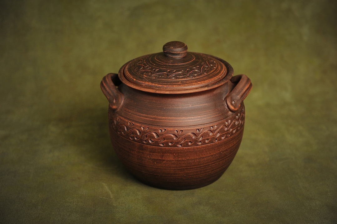 Red Clay Baking Pot With Lid: Rustic Kitchen Decor (3500 Ml) - Etsy