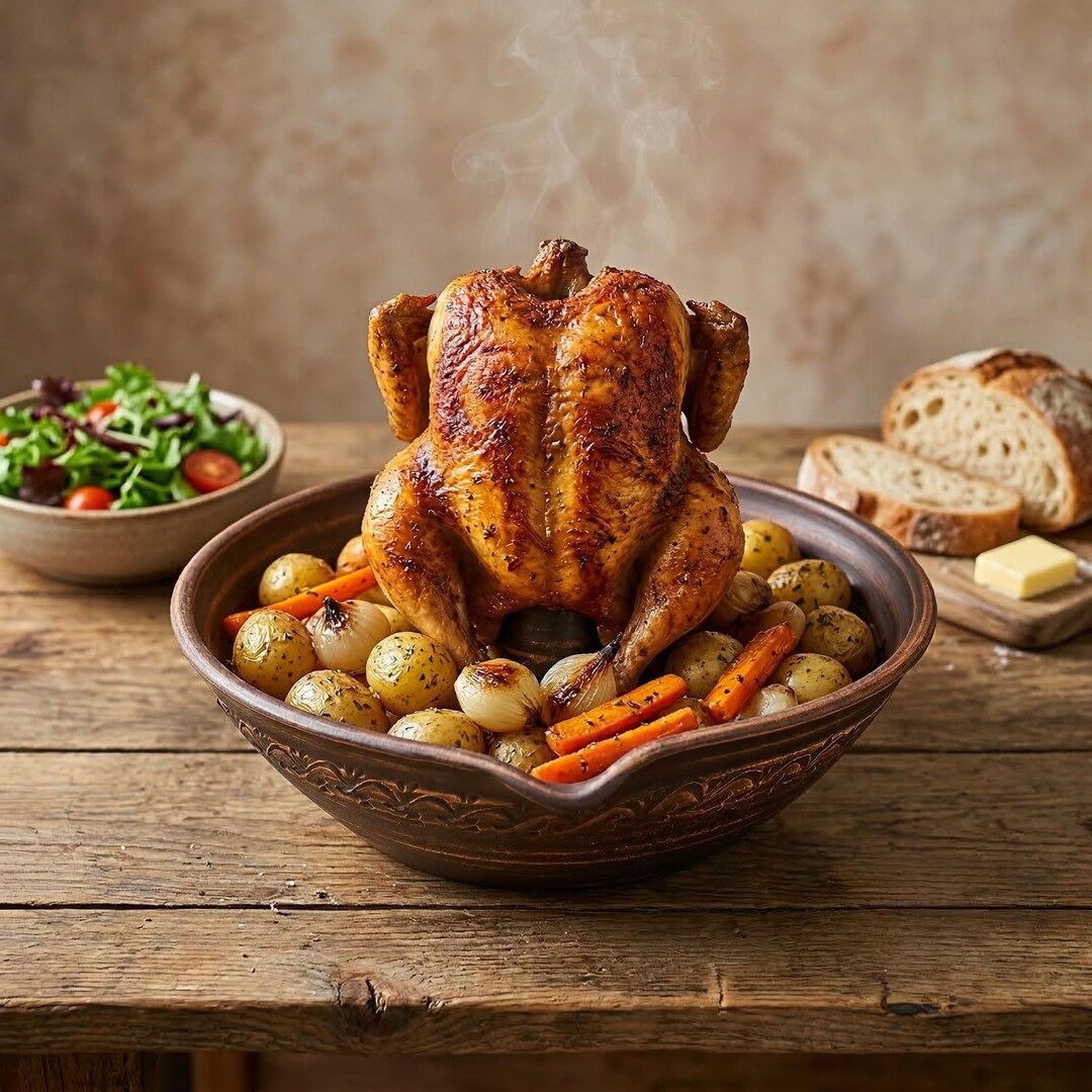 Handmade Ceramic Chicken Roaster: Clay Cooking Pot, Round Baking Dish ...
