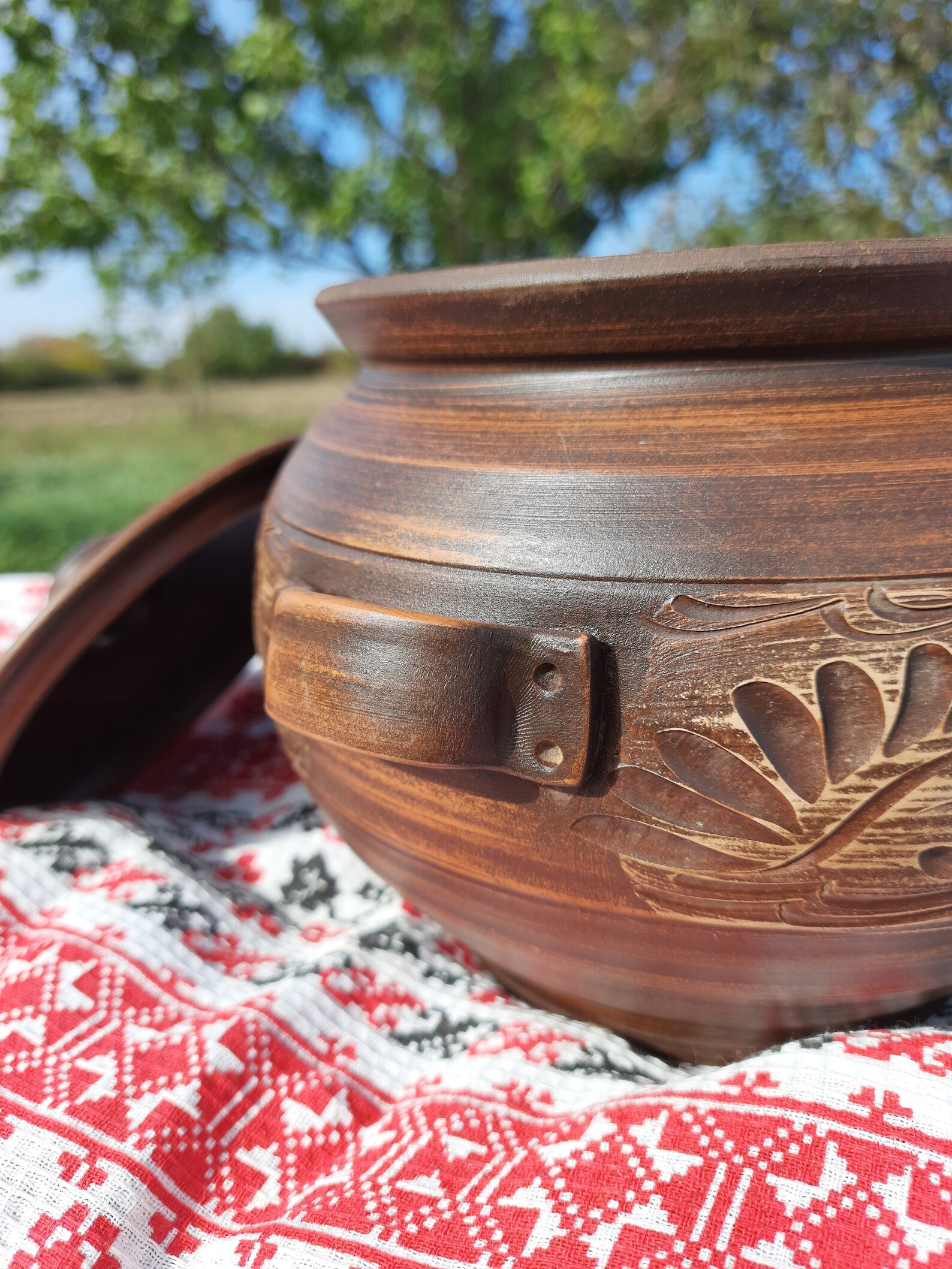 Handmade Ceramic Pot With Handles and Lid Red Clay Saucepan - Etsy