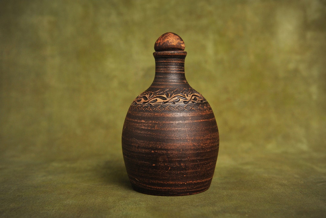 Handmade Red Clay Bottle Vessel Jug for Wine Water Juice Milk Vodka ...