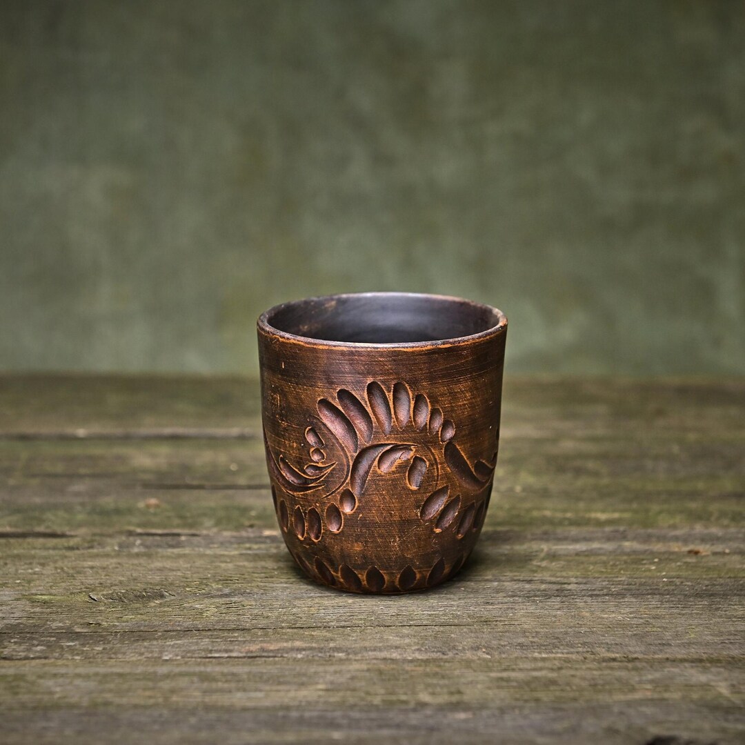 Handmade Ceramic Shot Glass: Engraved Clay Pottery Tumbler, 300 Ml - Etsy