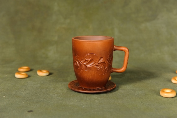 Ceramic Cup With Plate Tea Cups Pottery Mug Crockery Clay - Etsy
