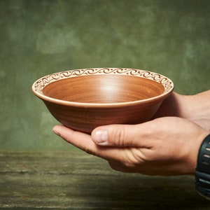 Handmade Clay Bowl Rustic Ceramic Dish Soup Plate Hand Engraved ...