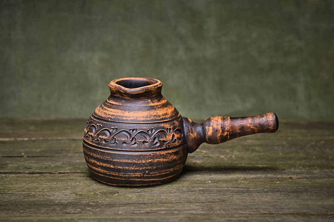 Handmade Coffee Pot Clay Turkish Cezve With Handle Ceramic Eco-friendly ...