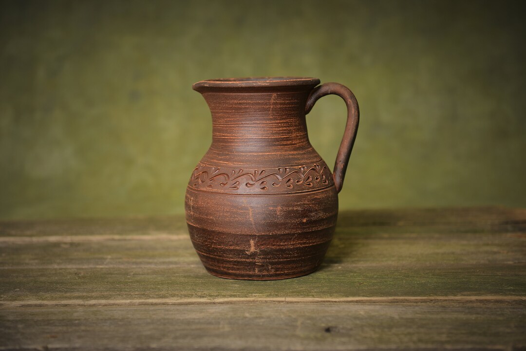 Ceramic Milk Engraved Pitcher Creamer Handmade Jug Clay Water Vessel ...