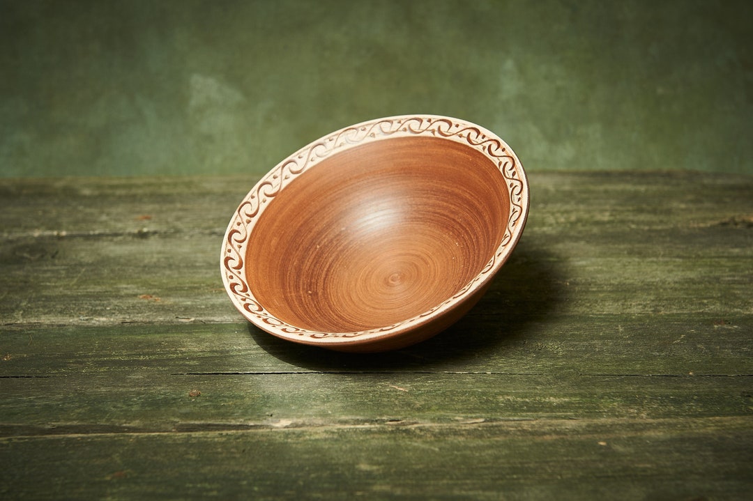 Handmade Clay Bowl Rustic Ceramic Dish Soup Plate Hand Engraved ...