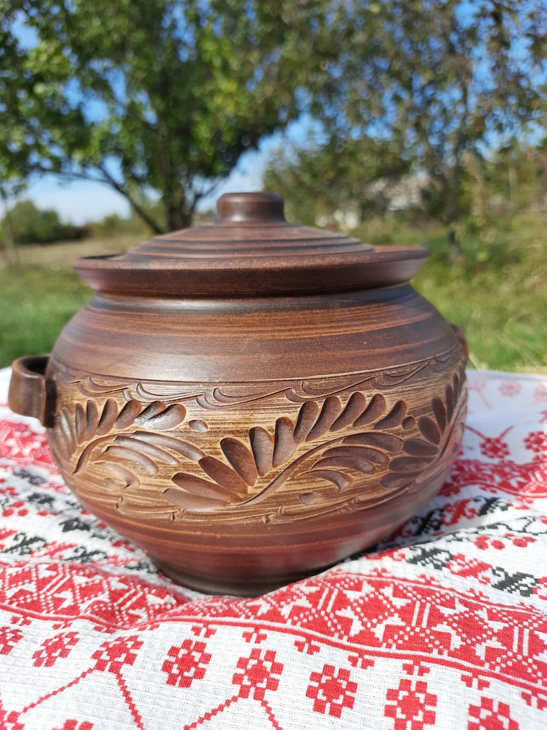 Handmade Ceramic Pot With Handles and Lid Red Clay Saucepan | Etsy