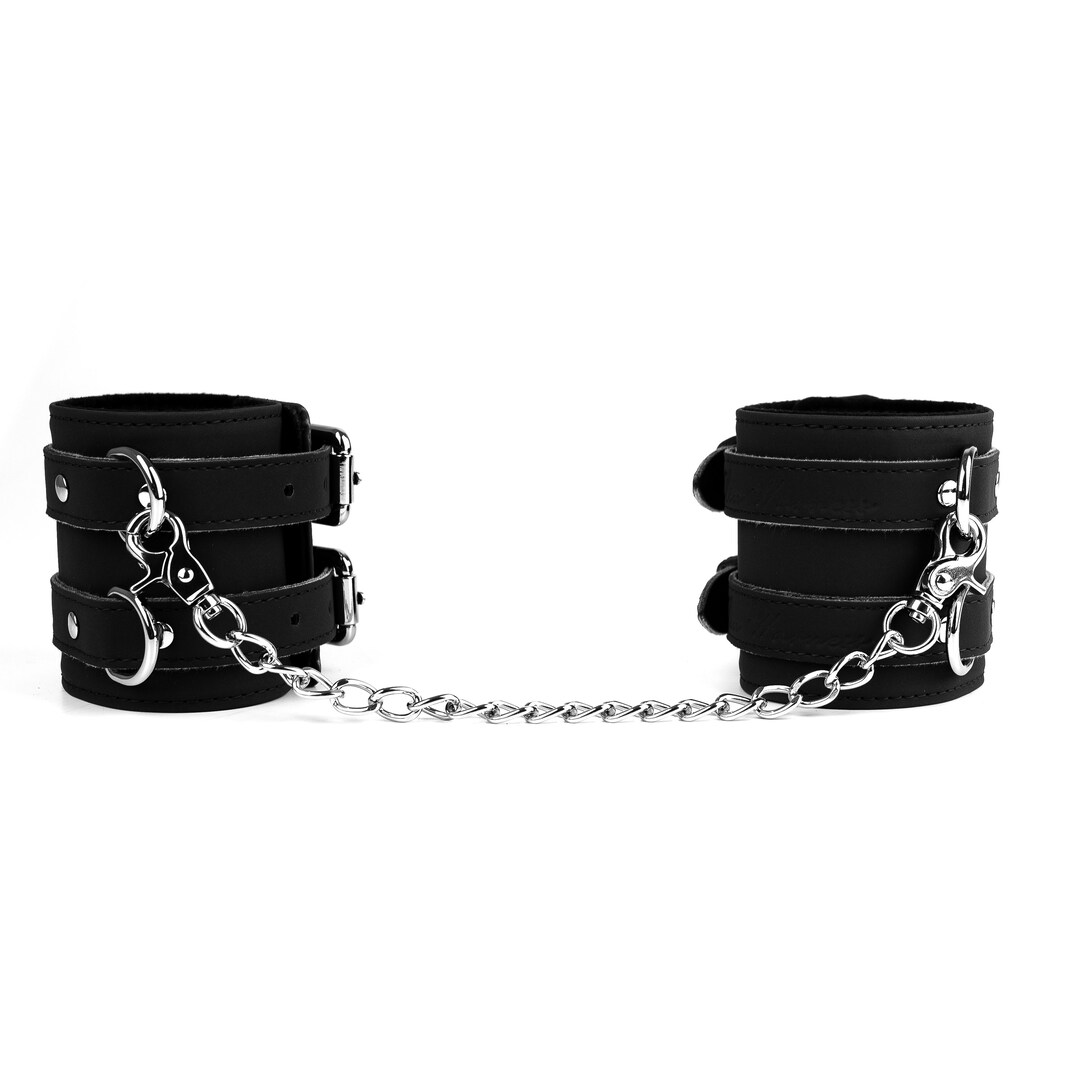 Neoprene Vegan Leather Wide Handcuffs, Ankle Cuffs With Chain Connector ...