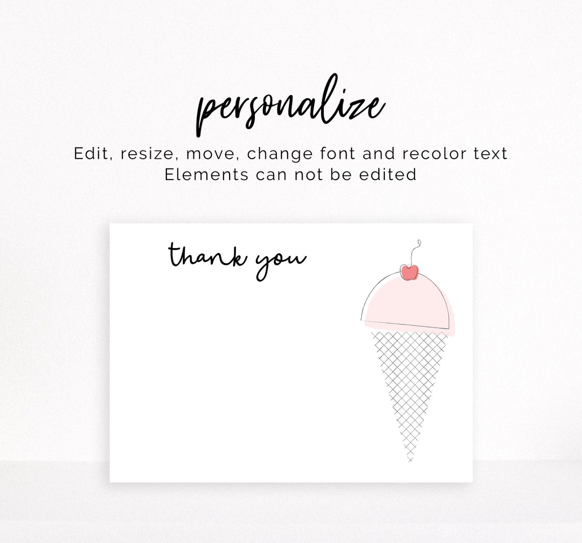Ice Cream Thank You Card - Ice Cream Birthday Party - Ice Cream Cone ...