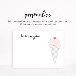 Ice Cream Thank You Card - Ice Cream Birthday Party - Ice Cream Cone ...