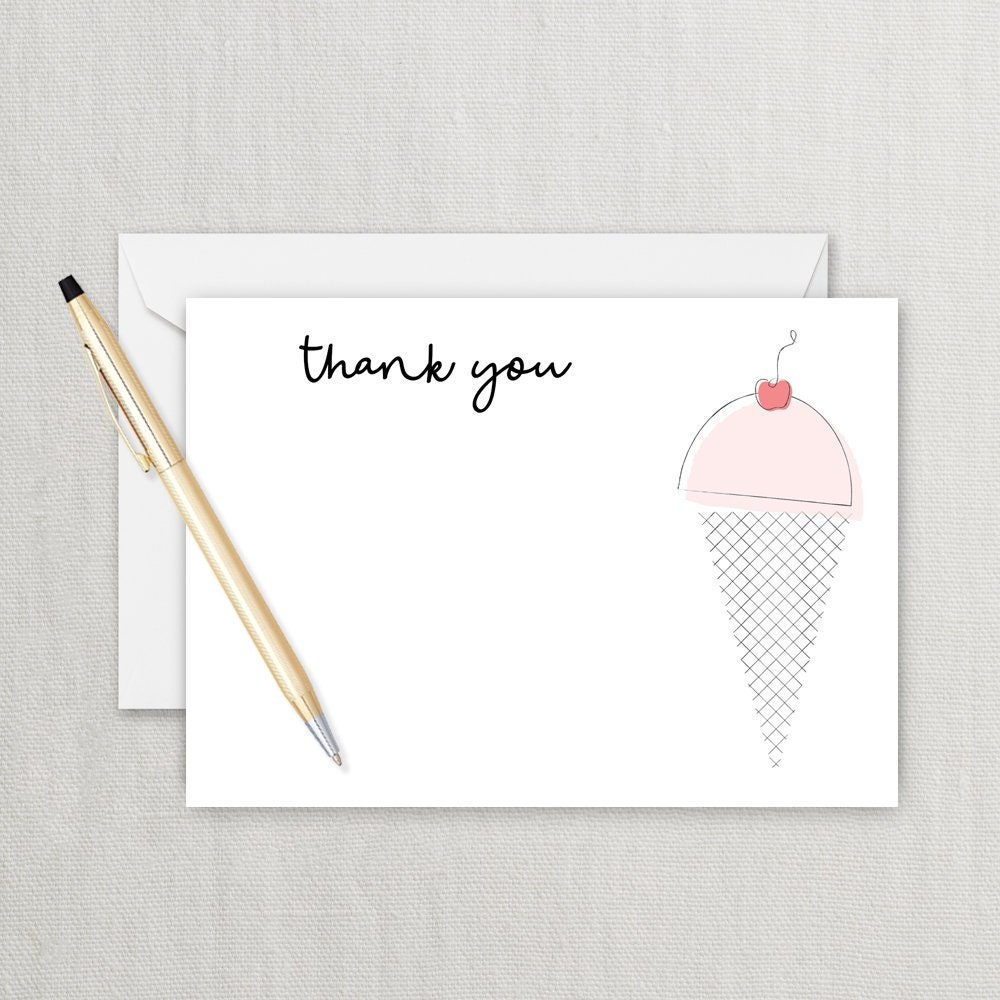 Ice Cream Thank You Card - Ice Cream Birthday Party - Ice Cream Cone ...