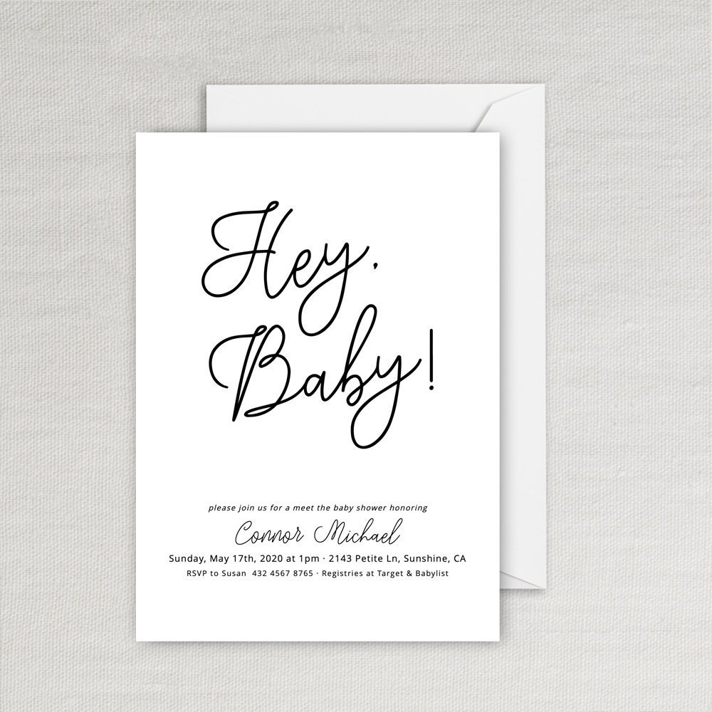 Baby Shower Invitation - Gender Neutral - Black and White - Sip and See ...
