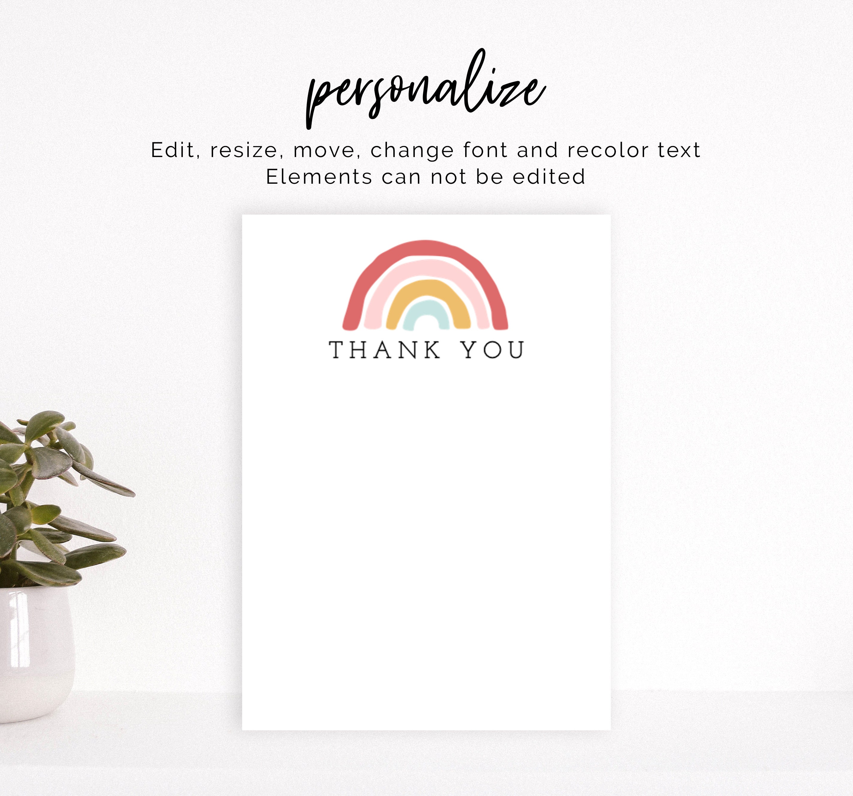 Rainbow Thank You Card Kids Birthday Invite Thank You Note Digital ...