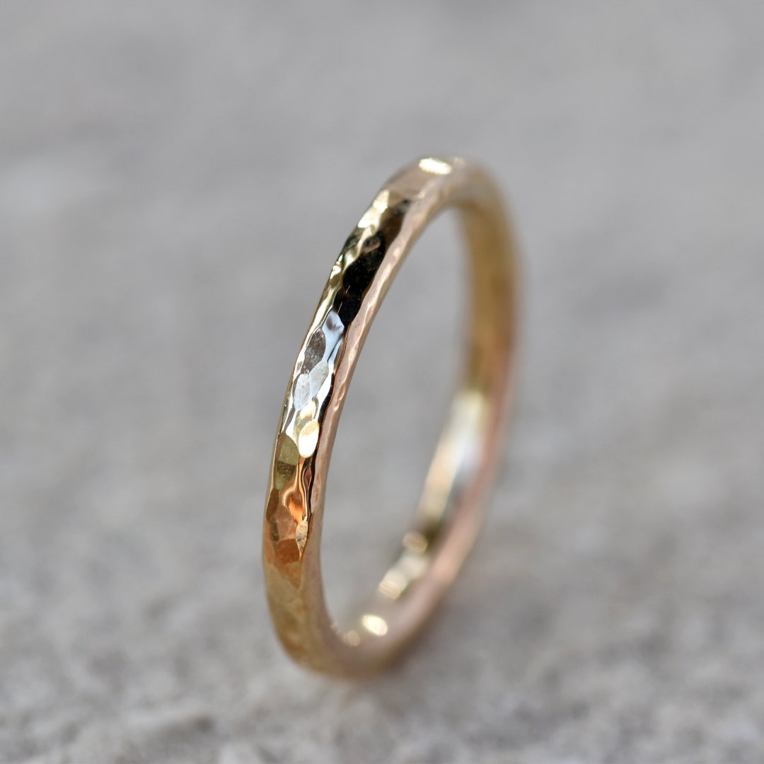 9ct Gold Wedding Ring, 2mm Hammered Gold Ring, Solid Gold Band Ring - Etsy