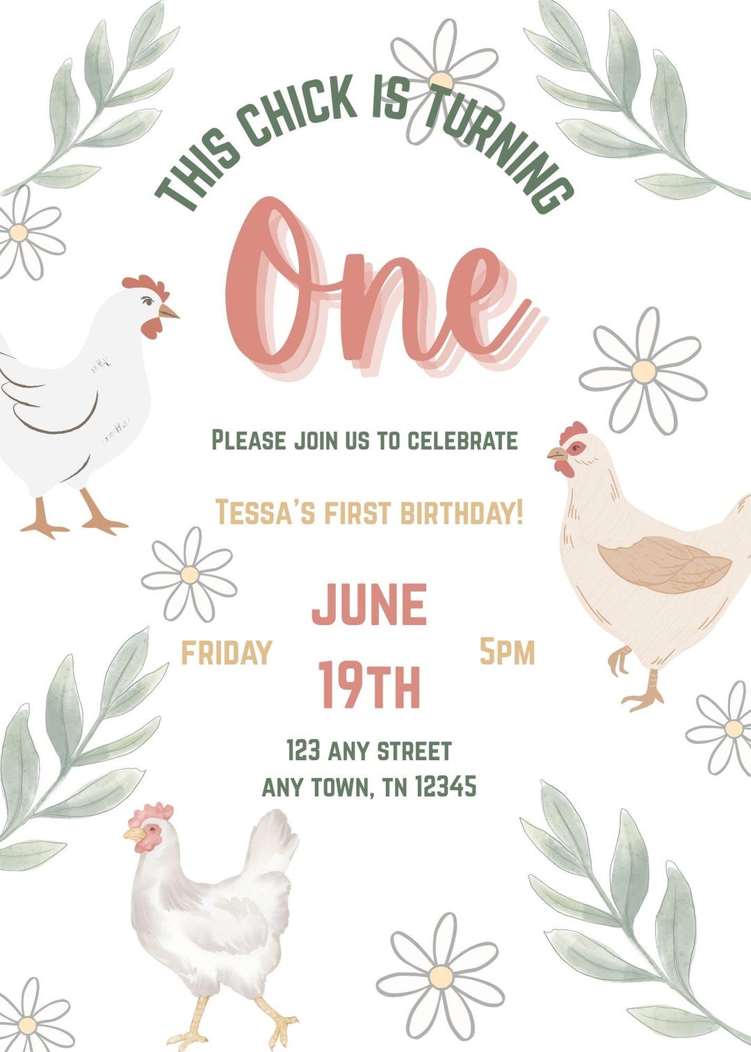 This Chick is Turning One Digital Invitation - Etsy