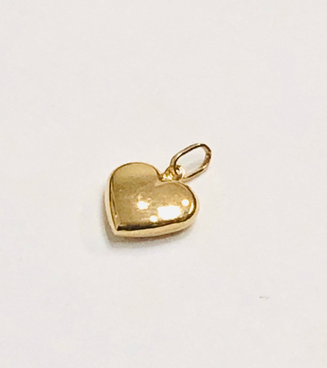 14KT Gold Heart Charm | 6mm, 10mm Puffed Heart Charm | Small Heart ...