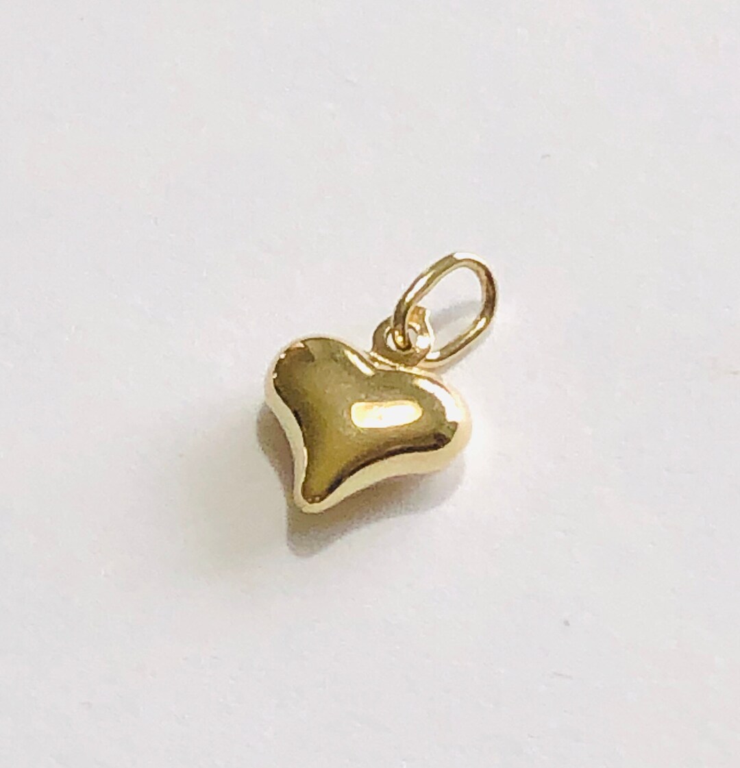 14K Gold Heart Charm, 8.5mm Heart Charm, Yellow Gold Puffed Heart Charm ...