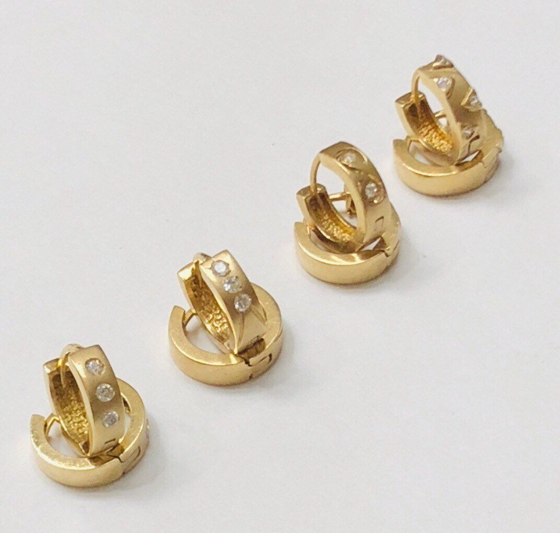 Vintage solid 14KT Yellow Gold small Huggie Fat Earrings with | Etsy