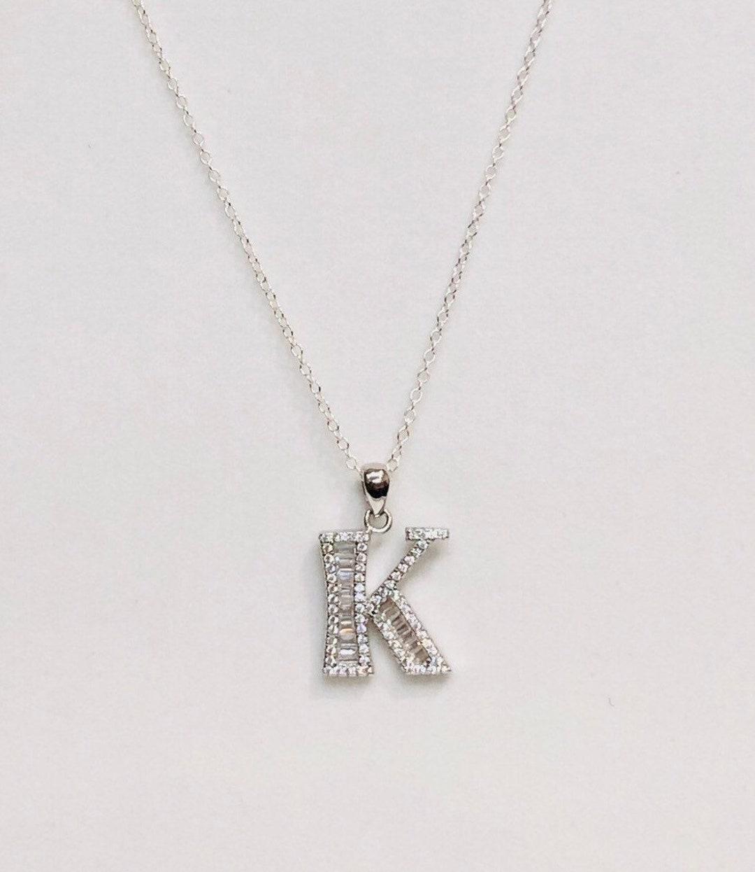 925 Sterling Silver Initial Necklace, Large Initial Pendant, Silver ...