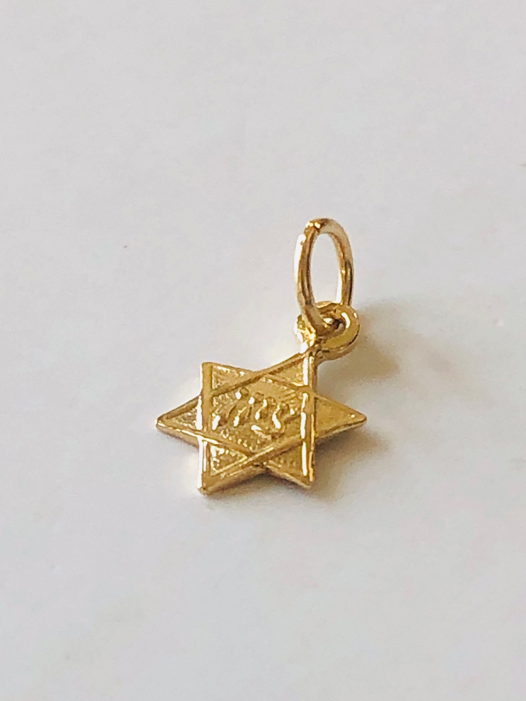 14KT Yellow Gold Mini Star of David Charm, Real Gold Mini Charm, Light ...