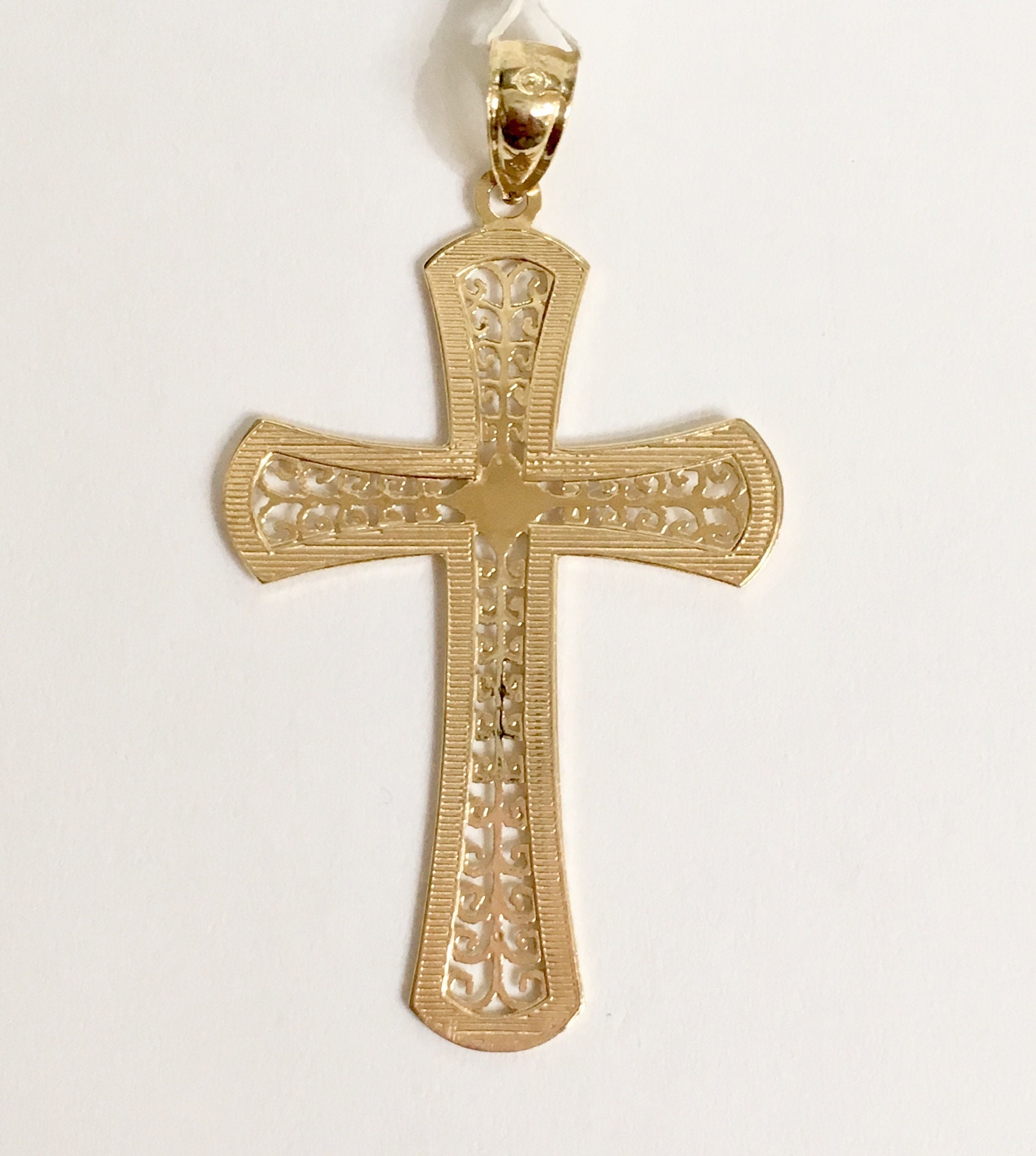 Solid 14KT Yellow Gold Filigree Cross Pendant 1.5 Cross - Etsy