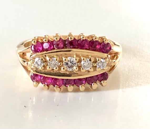 Vintage Gold Ruby Ring Solid 14K Yellow Gold Genuine Ruby and - Etsy