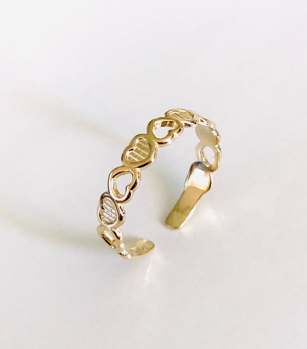 Solid 14KT Yellow Gold Toe Ring, Open Heart Toe Ring, Real Gold Toe ...