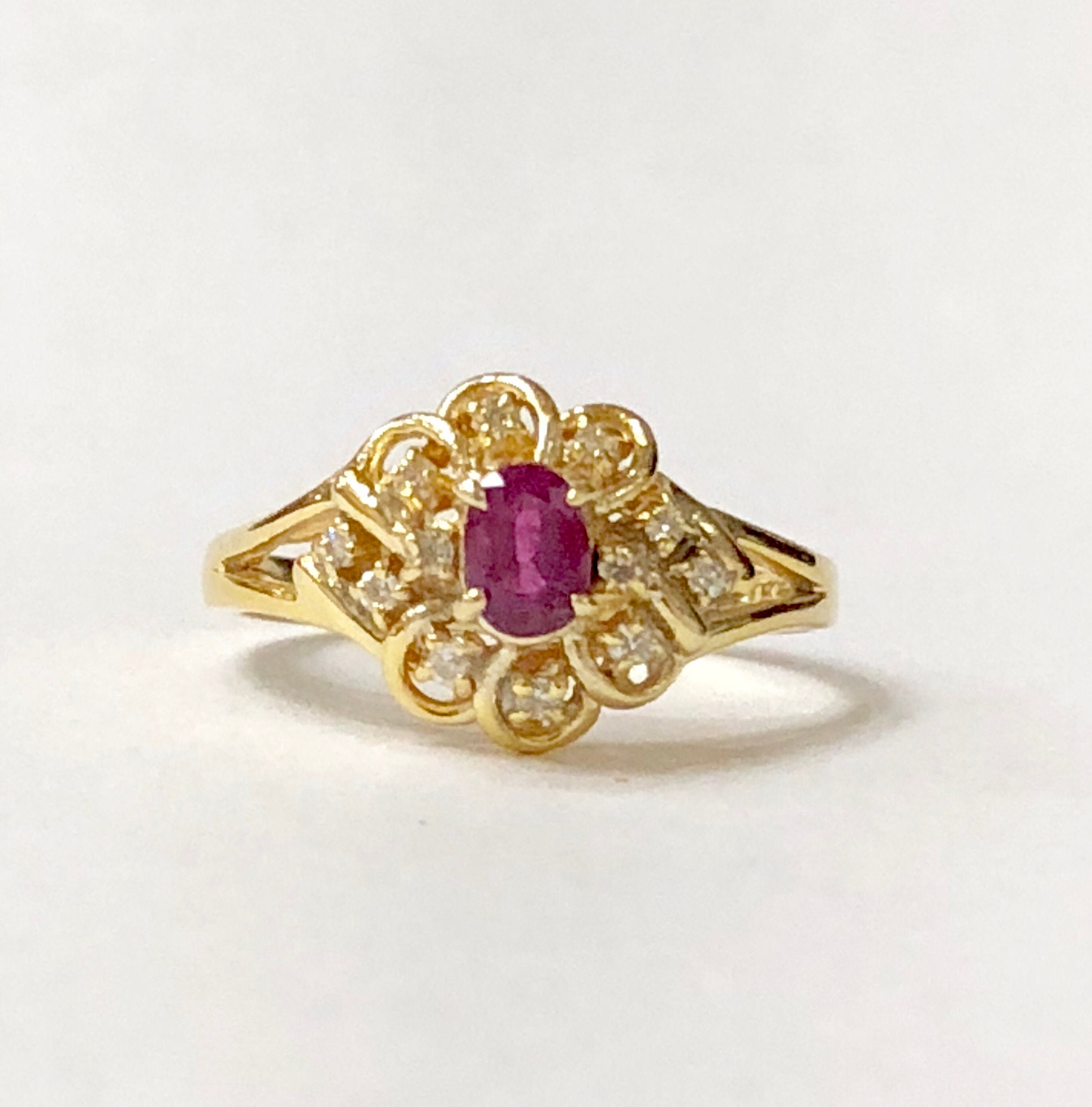 Vintage Gold Ruby Ring Solid 14K Yellow Gold Genuine Ruby and - Etsy