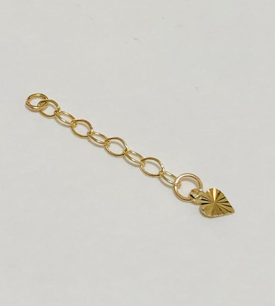 Solid 14KT Gold Chain Extender With Mini Heart Charm, 1” Extender, 1.25 ...