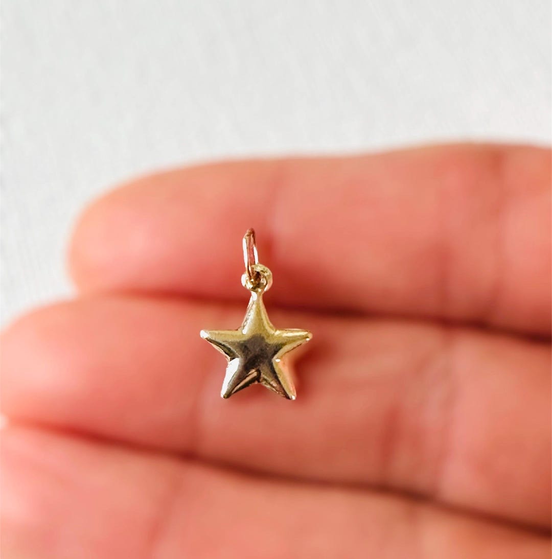 14K Yellow Gold Flatter Puffed Star Charm, Small Hollow Star Charm ...