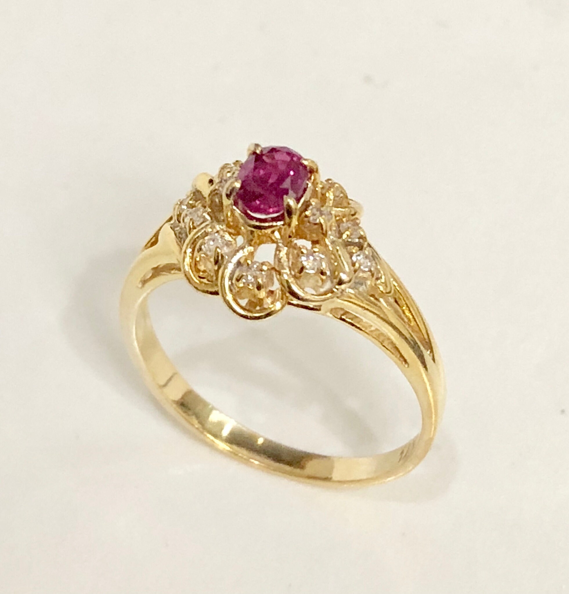 Vintage Gold Ruby Ring Solid 14K Yellow Gold Genuine Ruby and - Etsy