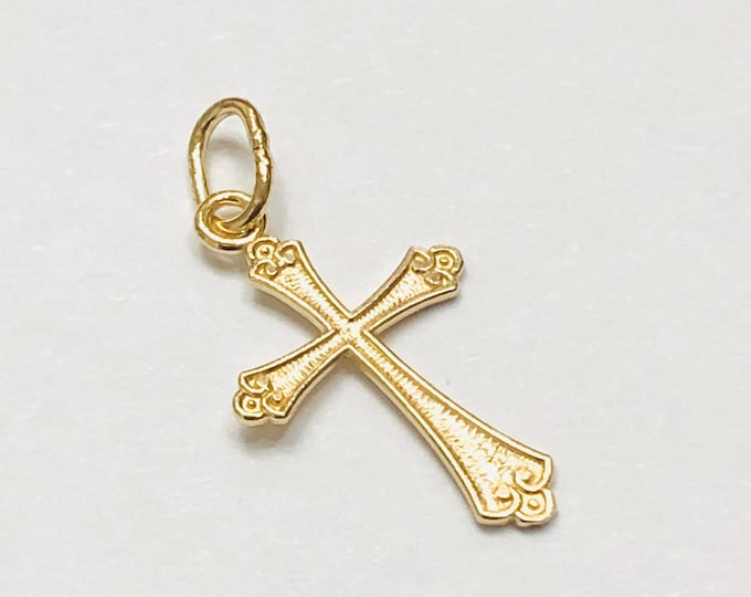 14KT Yellow Gold Mini Cross Pendant, Reversible Cross Tiny Charm, Small ...