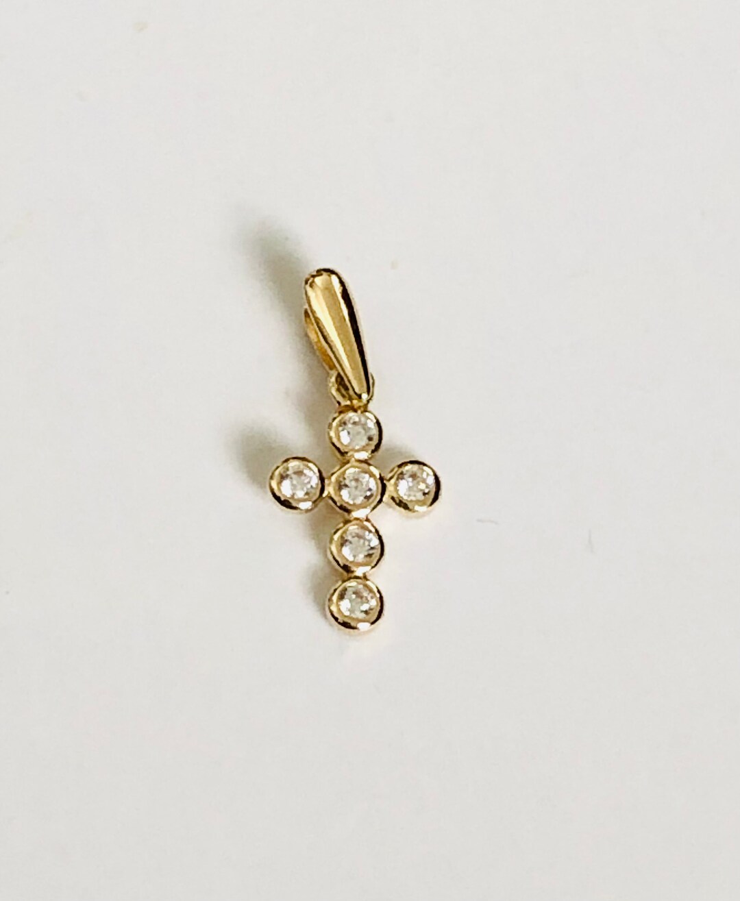 14K Yellow Gold Very Tiny Cross Pendant, Real Gold Religious Pendant ...