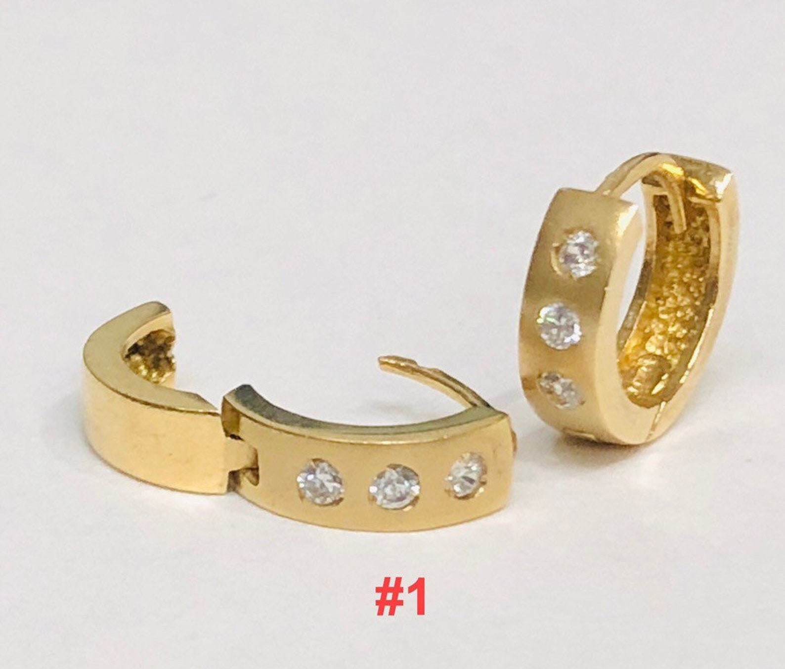 Vintage Solid 14KT Yellow Gold Small Huggie Fat Earrings With | Etsy