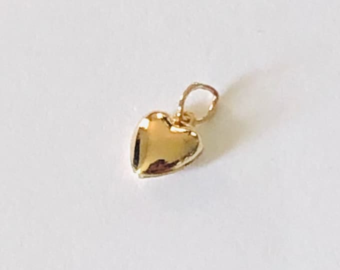 14KT Gold Mini Heart Charm Yellow Gold Puffed Heart Charm Real Gold ...