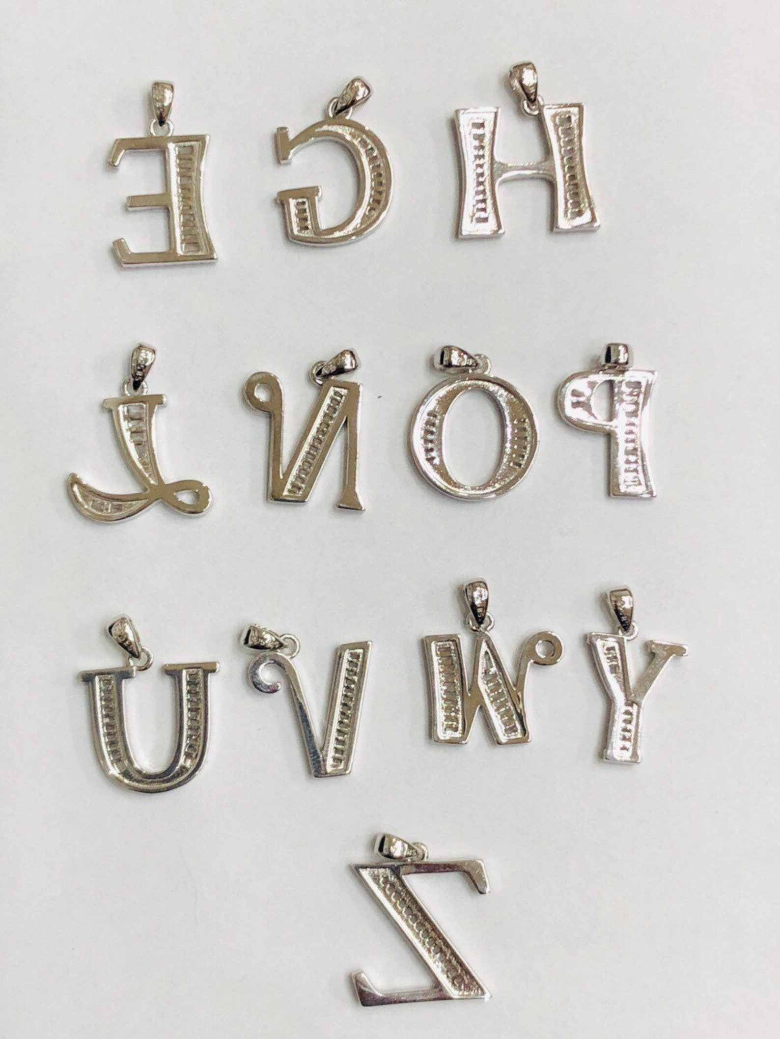 925 Sterling Silver Initial Necklace Large Initial Pendant | Etsy