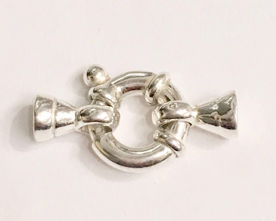 925 Large Sterling Silver Spring Ring Clasp With End Cap for One Strand ...