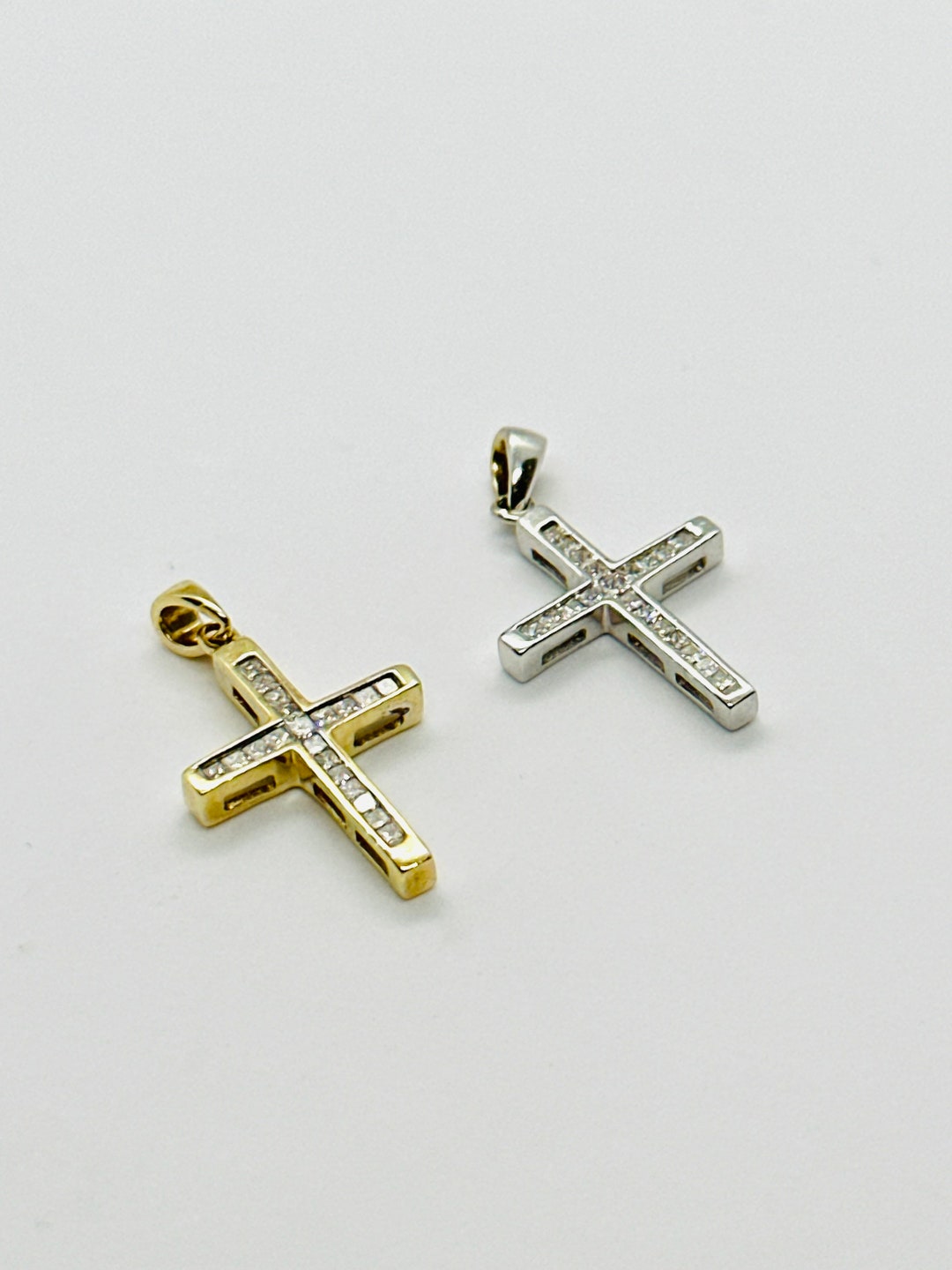 14K Gold Genuine Diamond Cross Pendant, Real Gold Small Cross Pendant ...