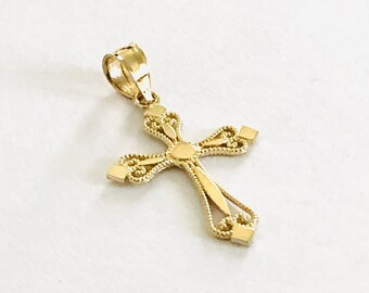 14KT Yellow Gold Mini Cross Pendant, Reversible Cross Tiny Charm, Small ...