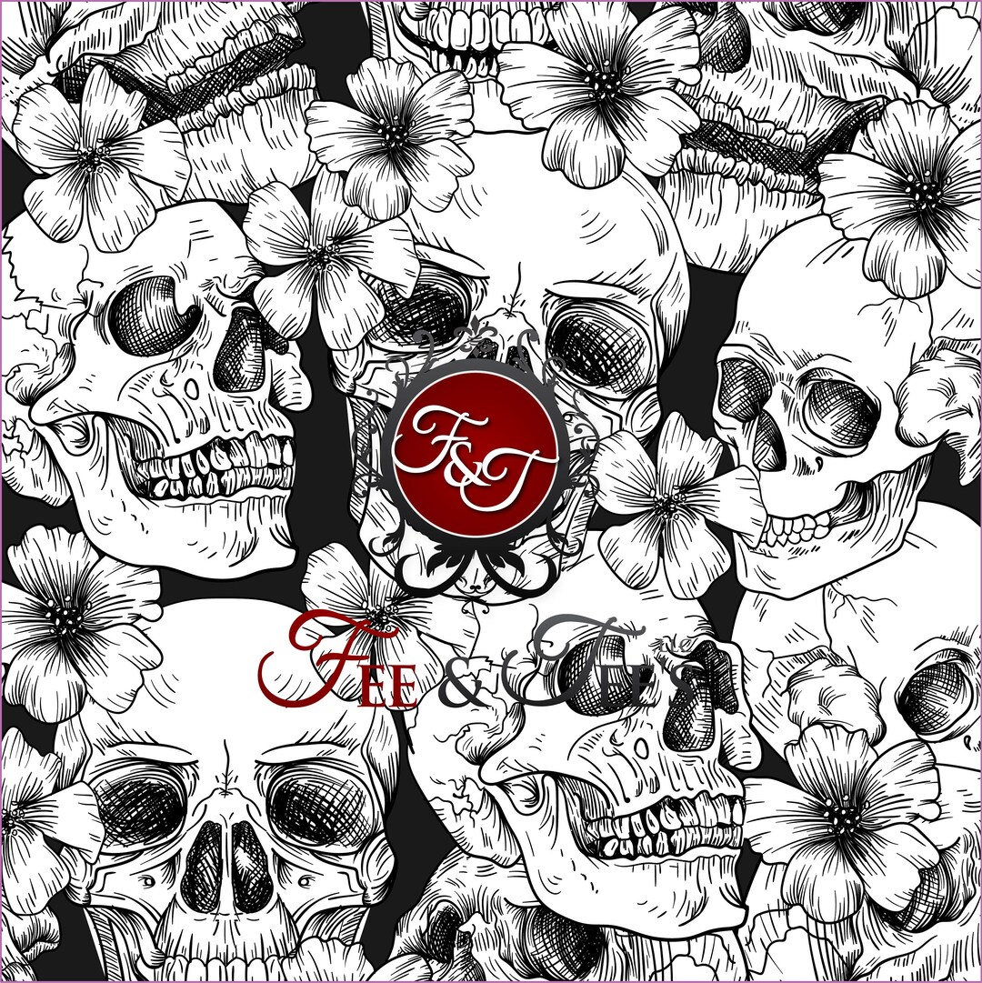 Black and White Skull Heat Transfer Vinyl, Patterned Vinyl Sheets, Heat ...