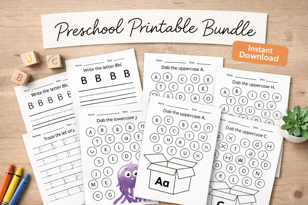 Preschool Alphabet Worksheets Printable Bundle ABC Tracing Dauber ...