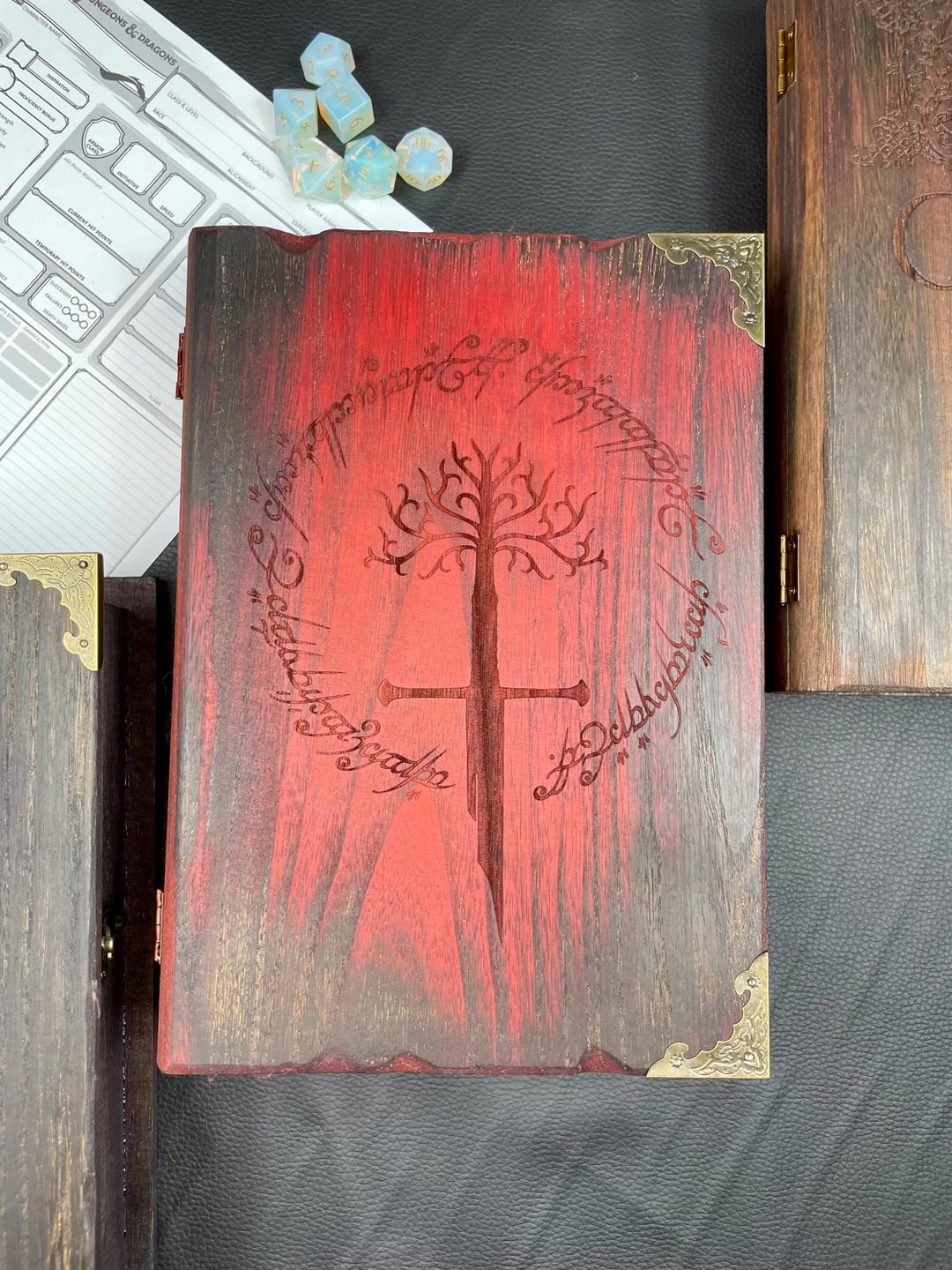 Charred Ancient Design Dice Box and Rolling Tray | Personalized D&D ...