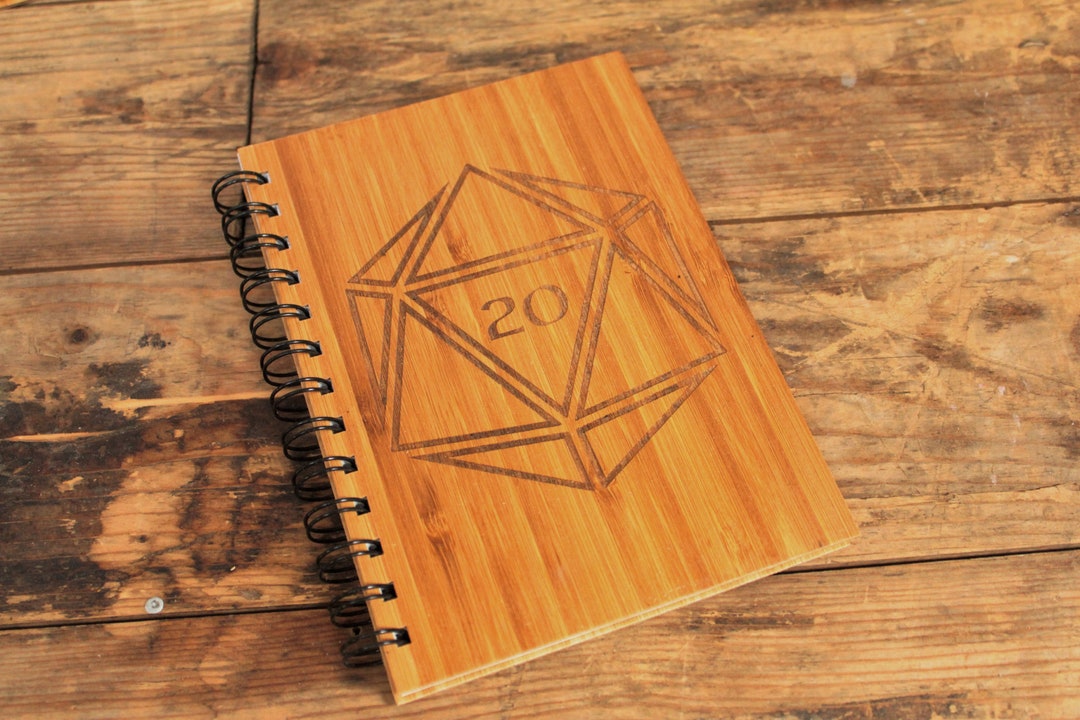 DND D20 Bamboo Engraved Personalised A5 Notebook | D20 Dice Design ...