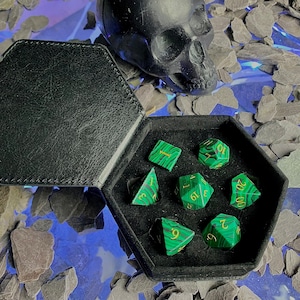 Malachite Gemstone Dice Set in Gift Box D&D Polyhedral Luxury Dice Set ...